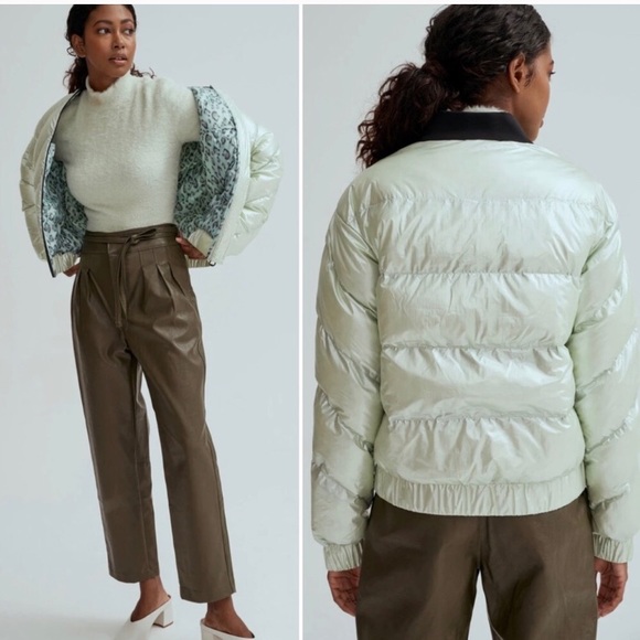 Noize | Jackets & Coats | Nwt Noize Amber Metallic Green Bomber Puffer ...